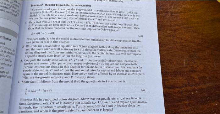 Solved Exercise 2. The basic Solow moder in centimuous time | Chegg.com
