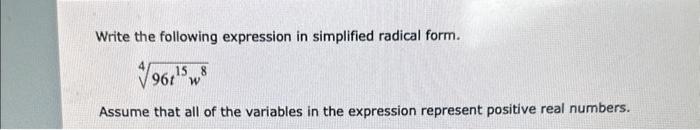 Solved Write the following expression in simplified radical | Chegg.com