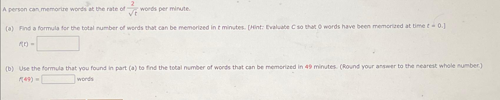 Solved A person can memorize words at the rate of 2t2 ﻿words | Chegg.com