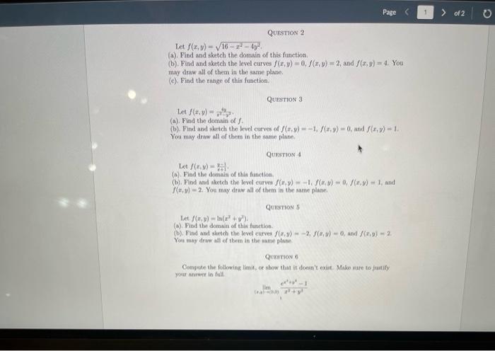 Solved let f(x,y)=16−x2−4y2 (a). Fivd and sketch the domain | Chegg.com