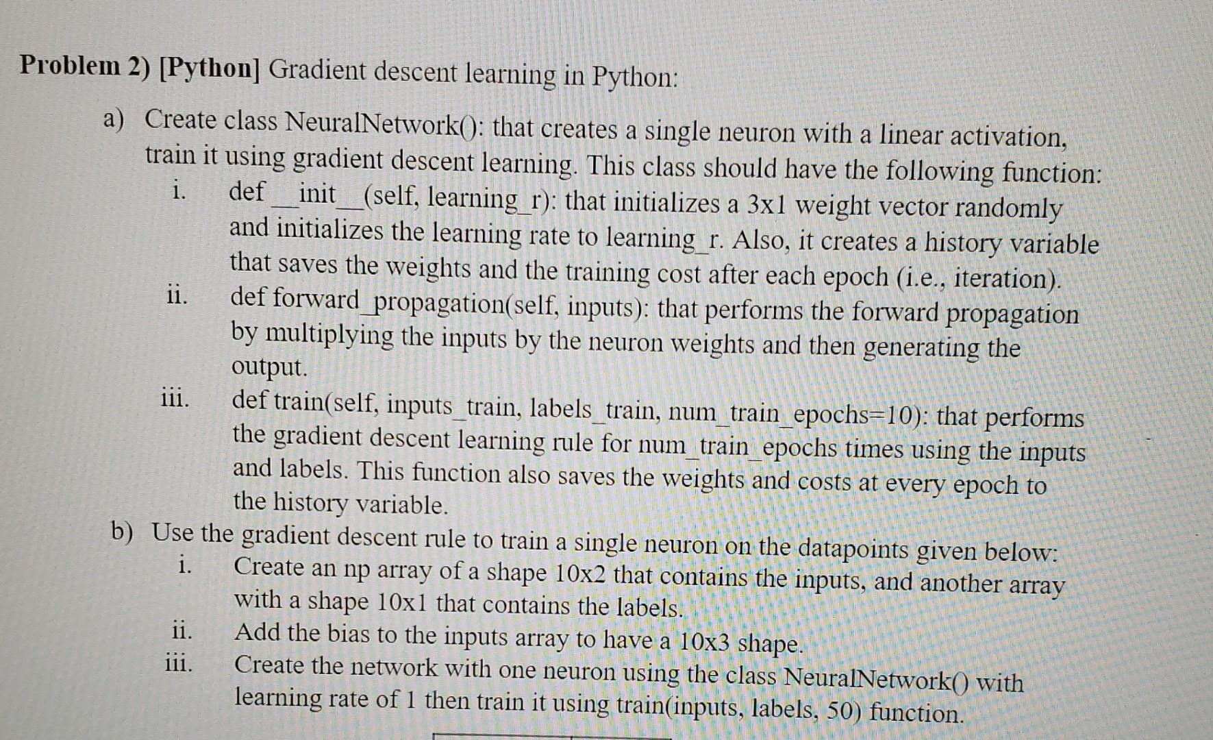 a Problem 2) [Python] Gradient descent learning in | Chegg.com