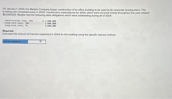 Solved On January 1,2024 , the Marjlee Company began | Chegg.com