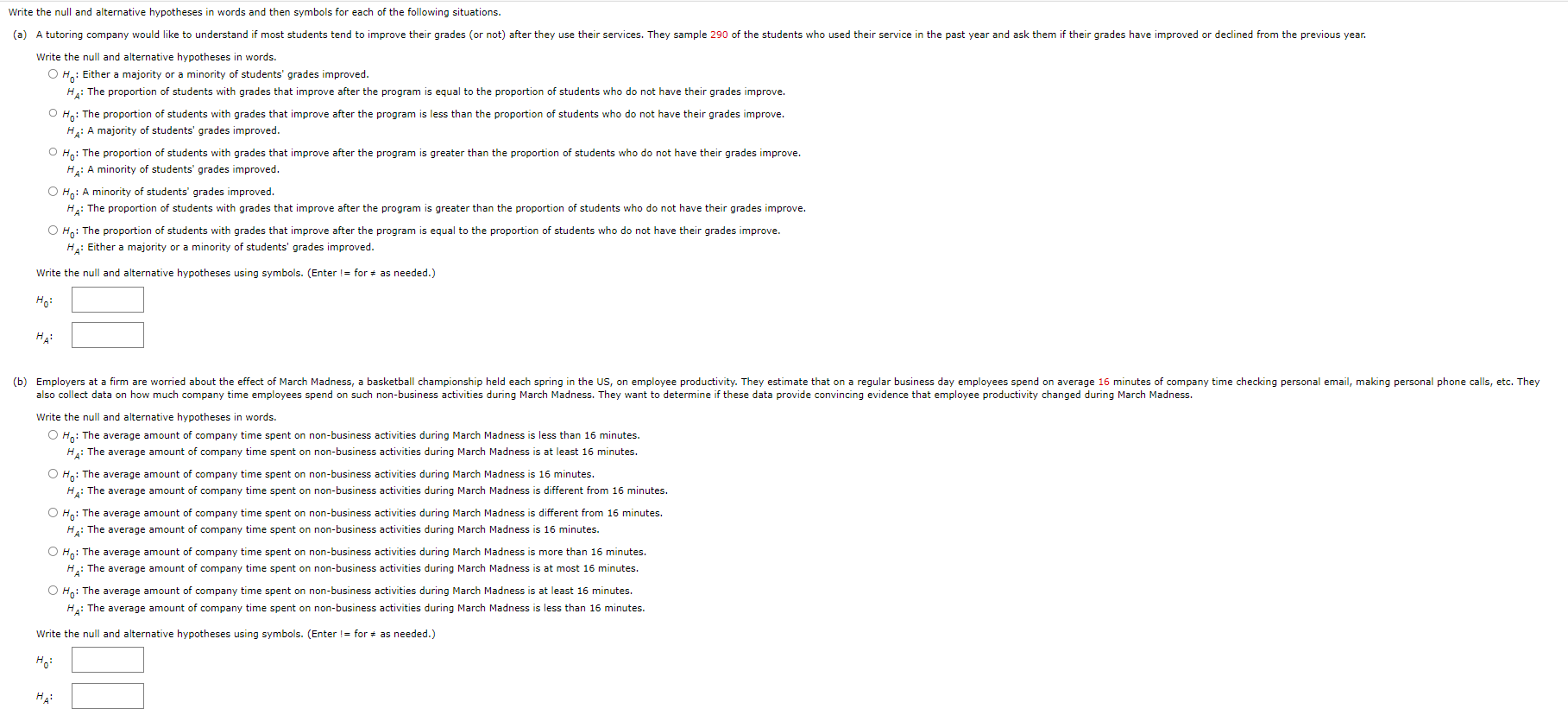 Solved Write the null and alternative hypotheses in words | Chegg.com