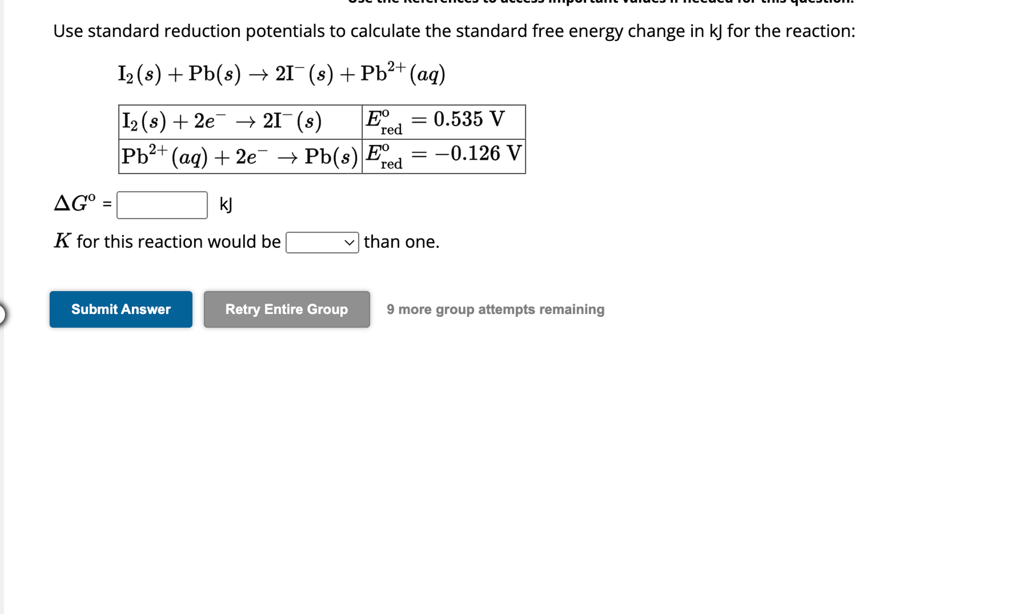 Solved Use standard reduction potentials to calculate the | Chegg.com