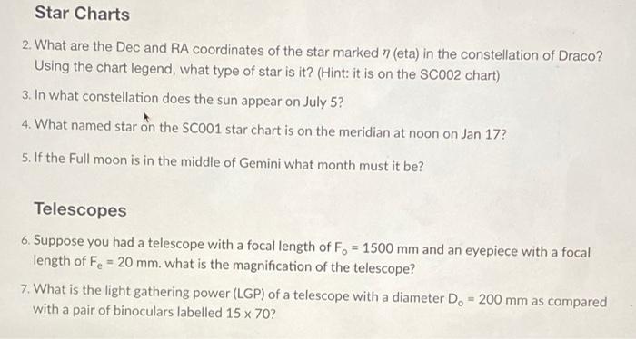 Solved Star Charts 2. What are the Dec and RA coordinates of | Chegg.com
