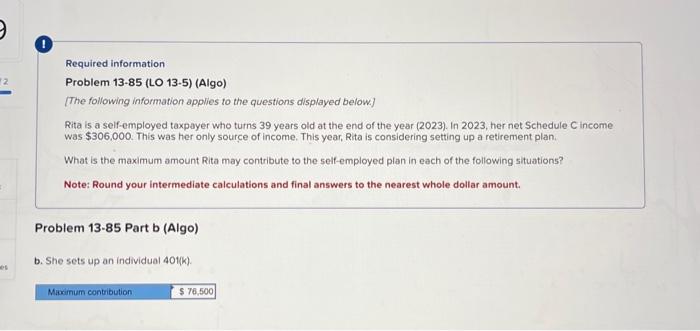 Solved Required information Problem 13-85 (LO 13-5) (Algo) | Chegg.com
