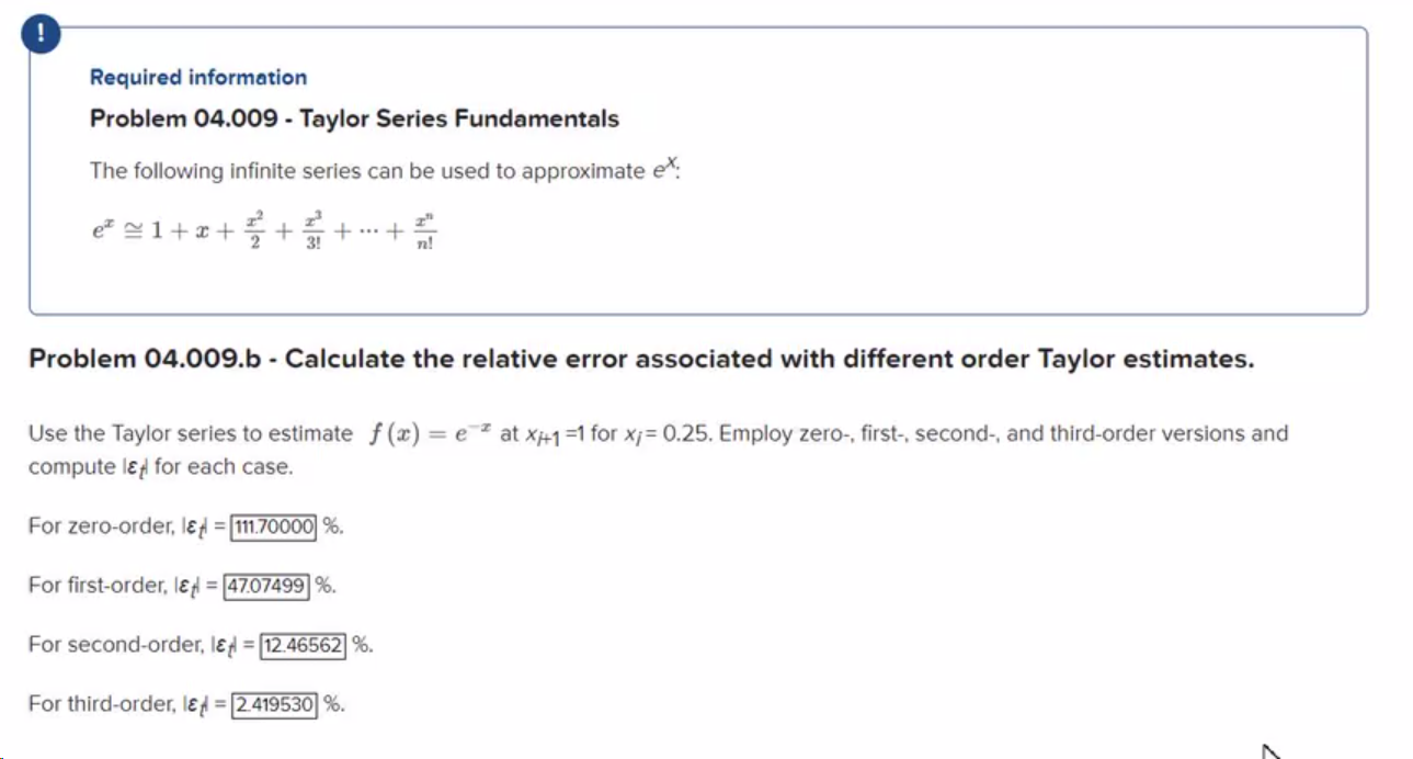 Solved !Required informationProblem 04.009 - ﻿Taylor Series | Chegg.com