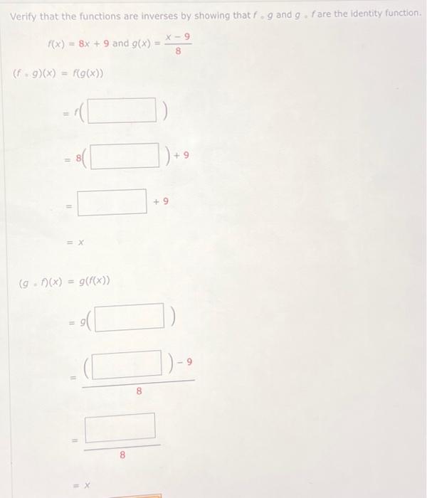 Solved Verify that the functions are inverses by showing | Chegg.com