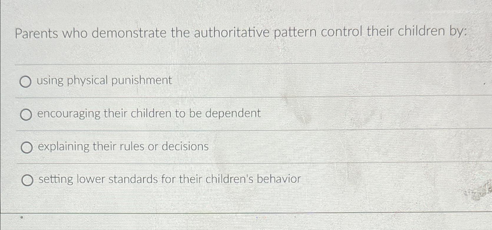 Solved Parents who demonstrate the authoritative pattern | Chegg.com