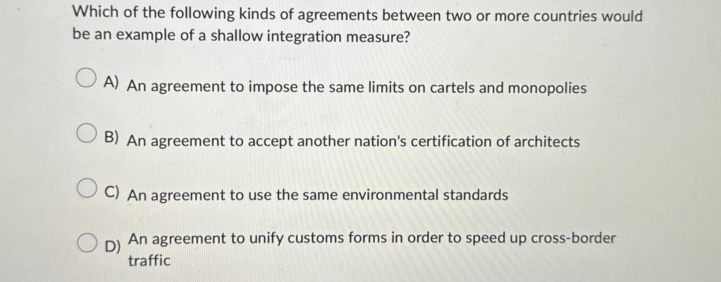 Solved Which of the following kinds of agreements between | Chegg.com