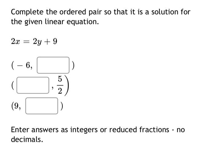 Solved Complete the ordered pair so that it is a solution | Chegg.com