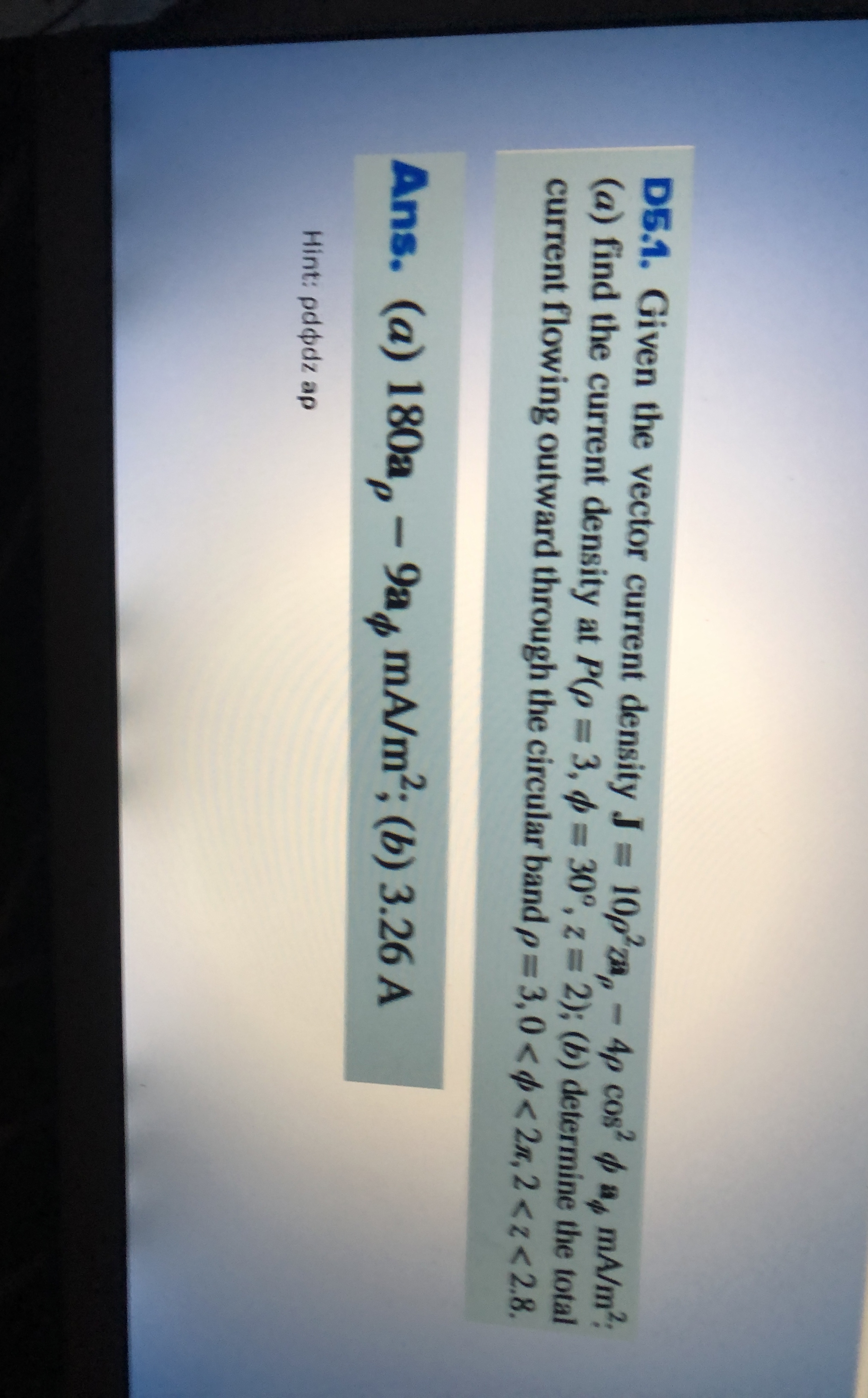 Solved D5.1. ﻿Given the vector current density | Chegg.com