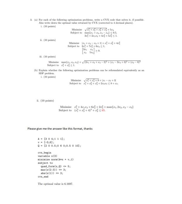 Solved 3. (a) For each of the following optimization | Chegg.com