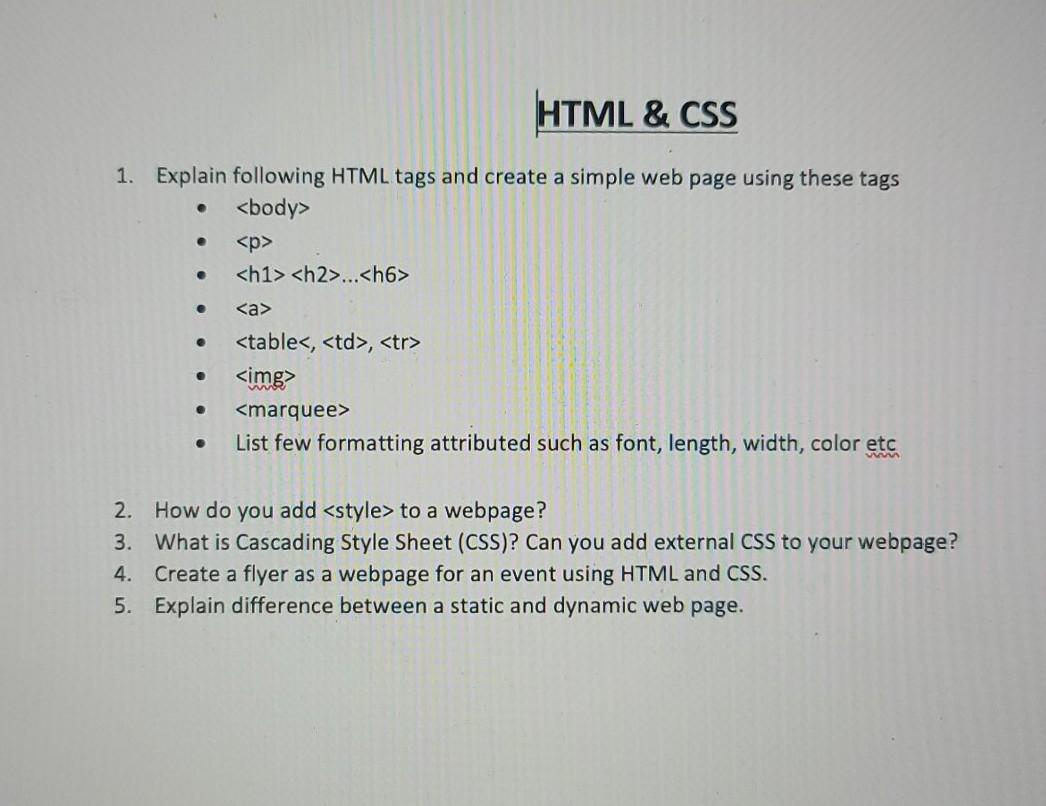 Solved HTML & CSS . 1. Explain following HTML tags and | Chegg.com