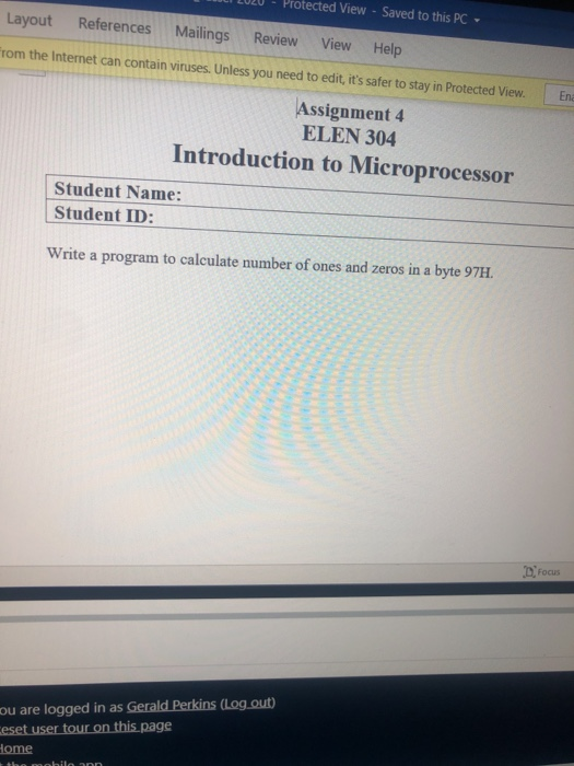 Solved ILI LU20 - Protected View - Saved to this PC- Layout | Chegg.com