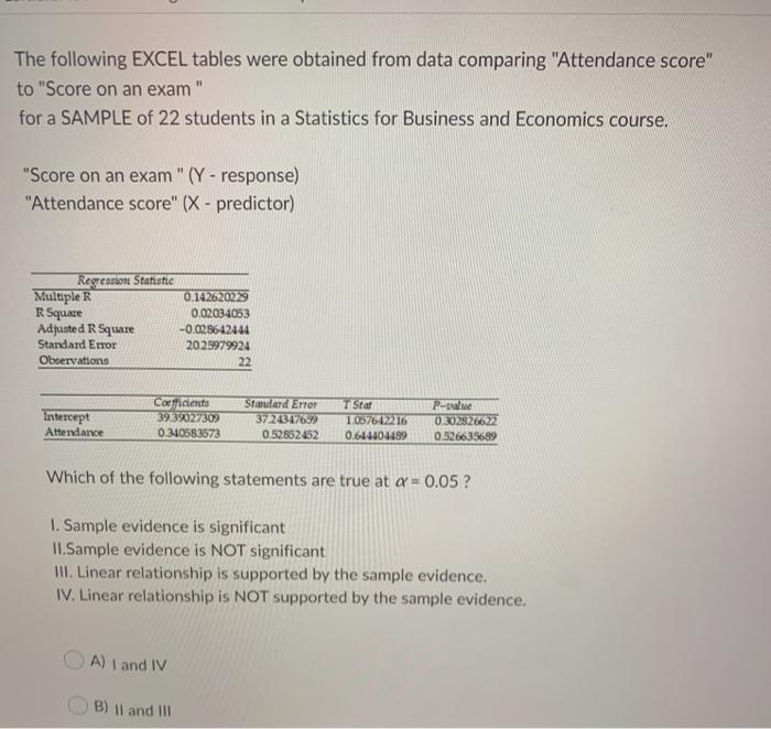 Solved The following EXCEL tables were obtained from data | Chegg.com