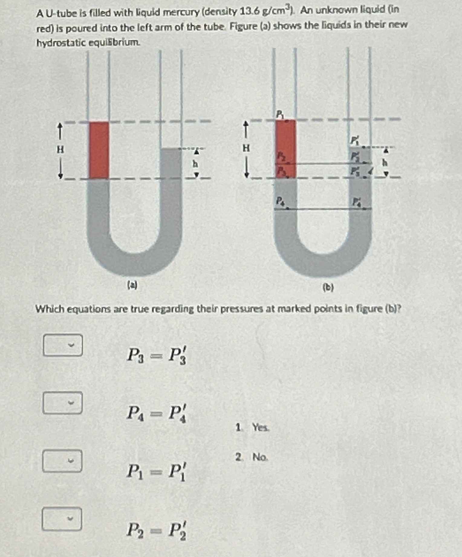 Solved A U-tube is filled with liquid mercury (density | Chegg.com