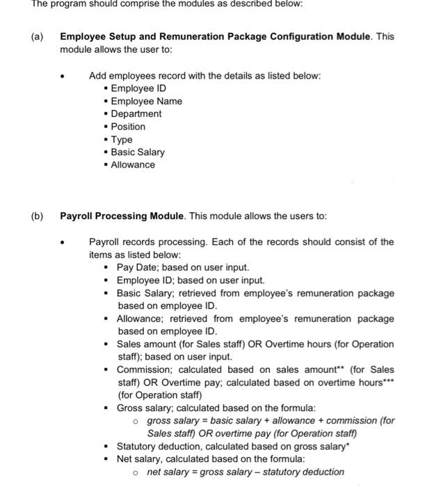 Solved Develop a payroll management system for a company | Chegg.com