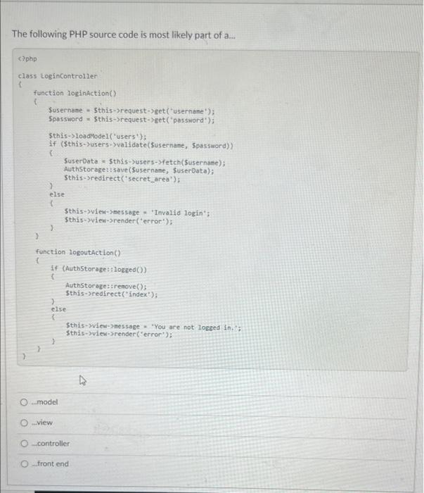 Solved The following PHP source code is most likely part of | Chegg.com