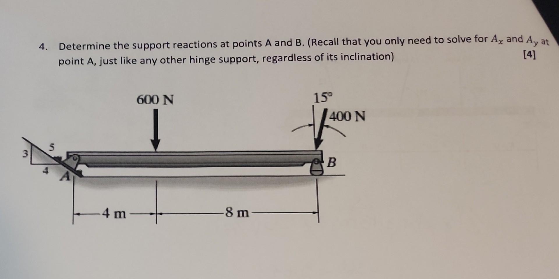 Solved 4. Determine the support reactions at points A and B. | Chegg.com