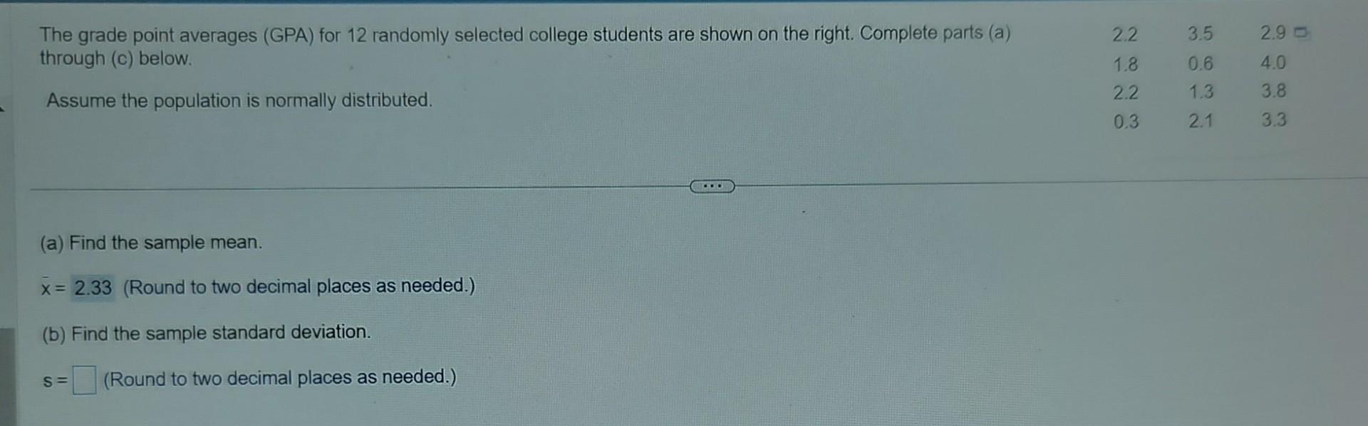 Solved The grade point averages (GPA) for 12 randomly | Chegg.com