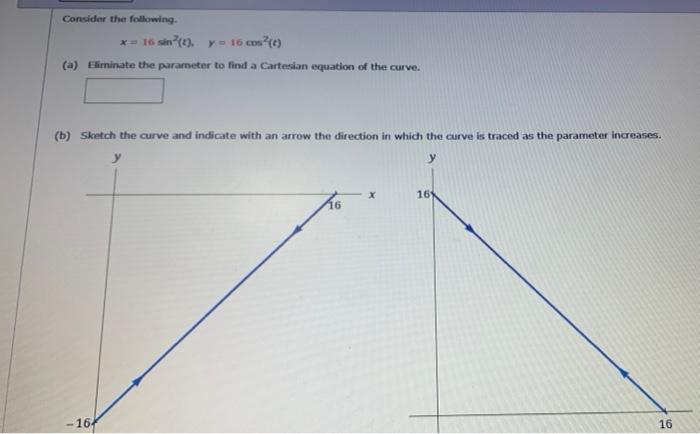 Solved Consider the following *= 16 sin). y - 16 com? (a) | Chegg.com
