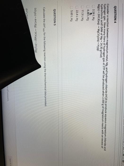 Solved QUESTION 4 Consider a reaction between magnesium | Chegg.com