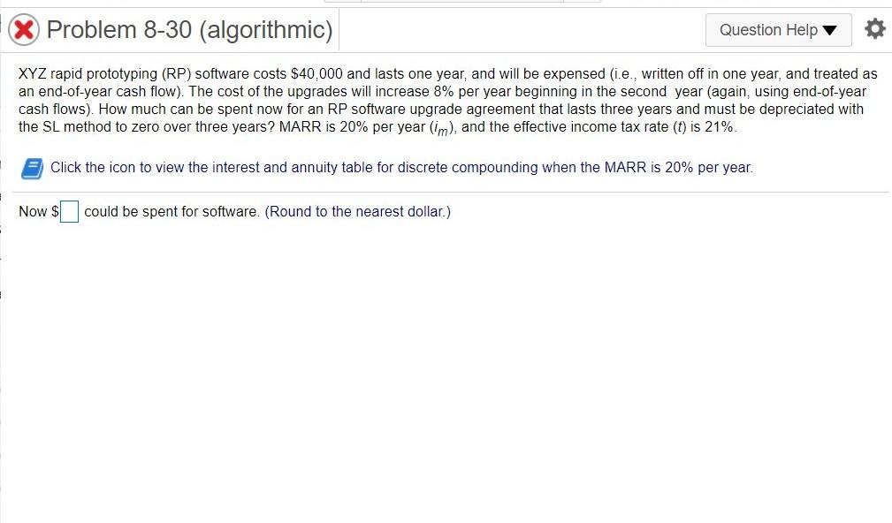 Problem 8-30 (algorithmic) Question Help XYZ rapid | Chegg.com