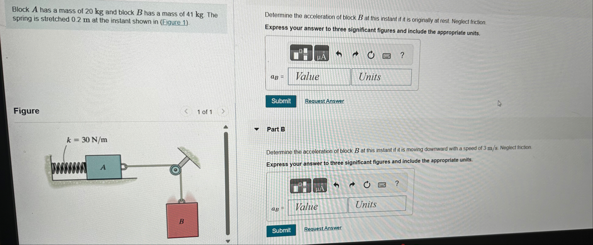 Solved Block A has a mass of 20 ﻿kg and block B ﻿has a mass | Chegg.com
