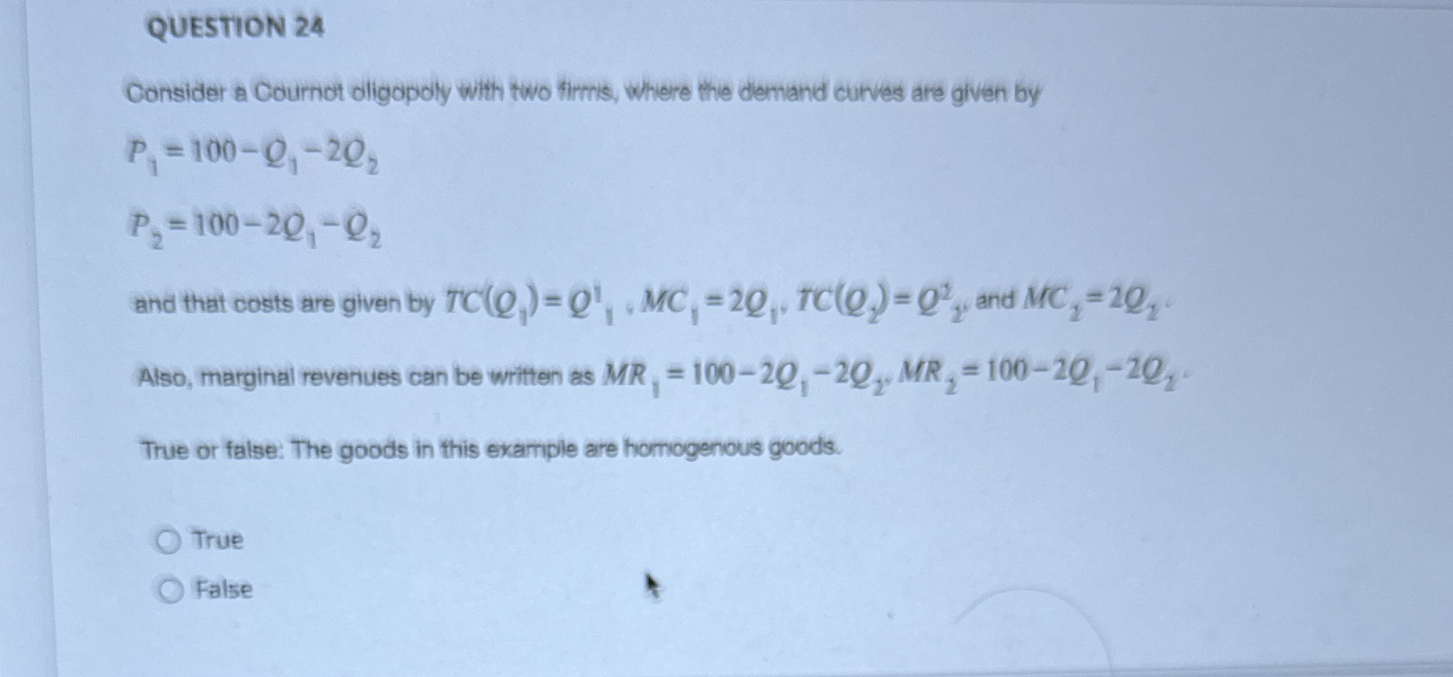 Solved QUESTION 24Consider a Cournot oligopoly with two | Chegg.com