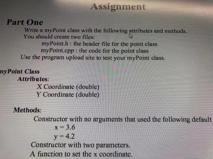Solved Assignment Part One Write a myPoint class with the | Chegg.com