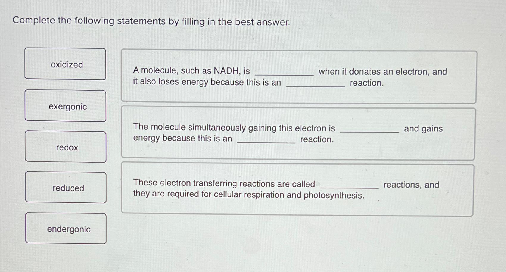 Solved Complete the following statements by filling in the | Chegg.com