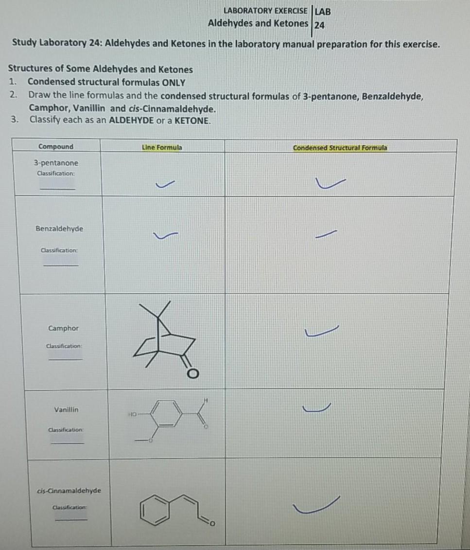 Solved LABORATORY EXERCISE LAB Aldehydes and Ketones 24 | Chegg.com