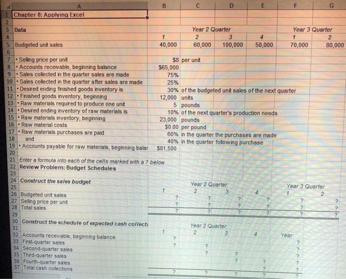 Solved Chapter 8: (Algo) Applying Excel: Excel Worksheet | Chegg.com