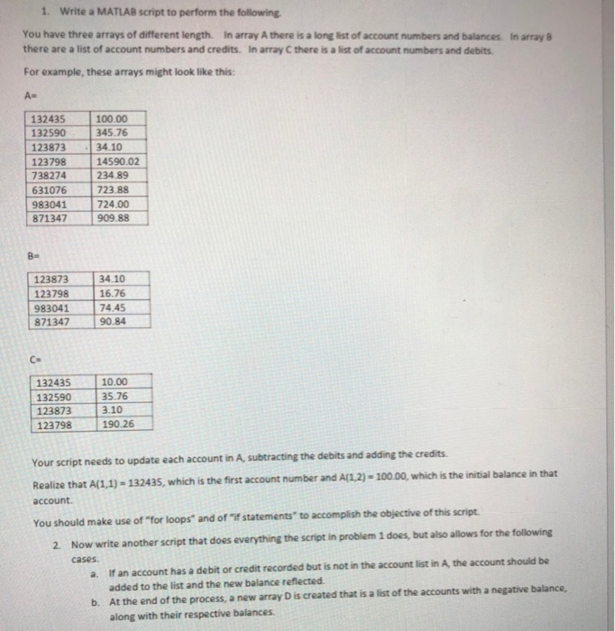 Solved 1. Write a MATLAB Script to perform the following You | Chegg.com