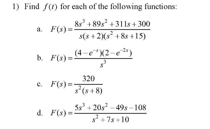 Solved Find f(t) for each of the following functions: a. | Chegg.com
