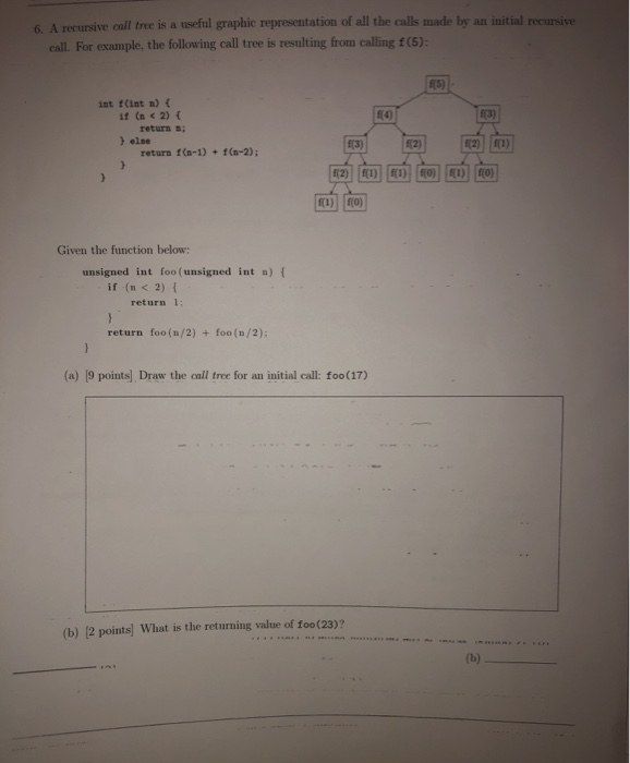 Solved 6. A recursive call tree is a useful graphic | Chegg.com