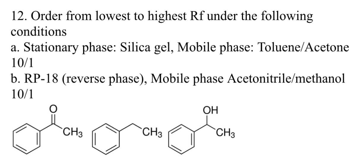 Solved Order from lowest to highest Rf ﻿under the following | Chegg.com