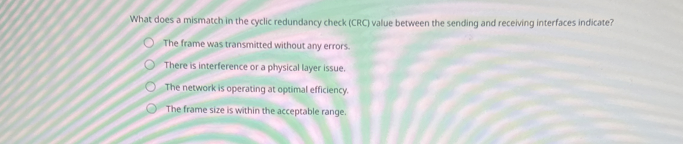 Solved What does a mismatch in the cyclic redundancy check | Chegg.com