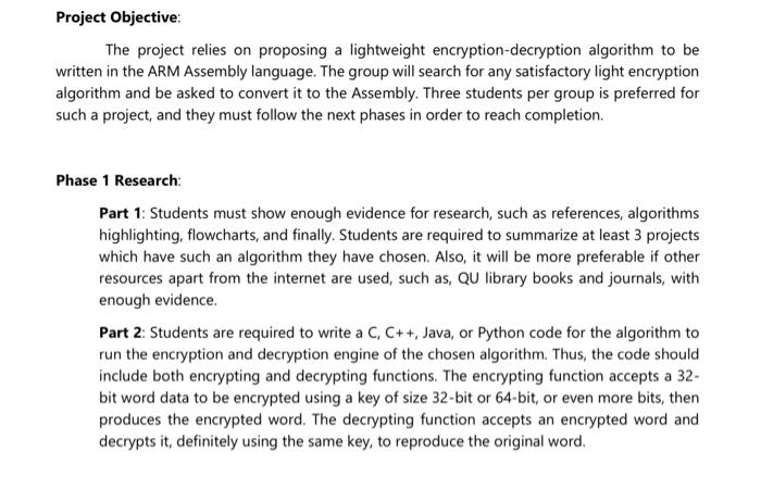 Solved Project Objective: The project relies on proposing a | Chegg.com