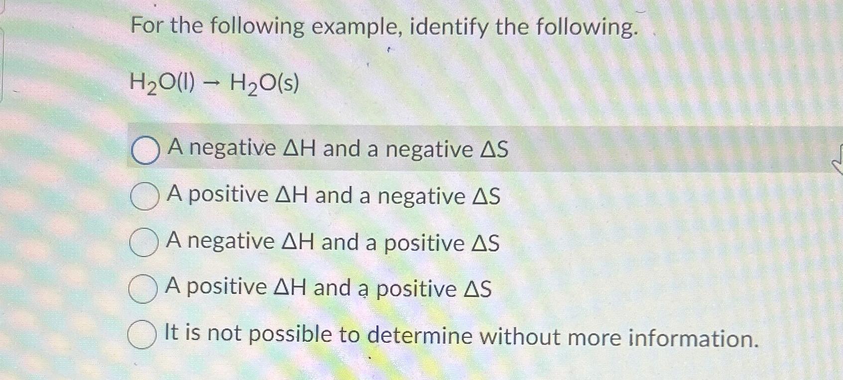 Solved For the following example, identify the | Chegg.com