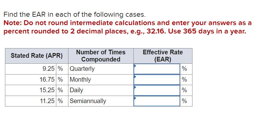 Solved Find the EAR in each of the following cases.Note: Do | Chegg.com
