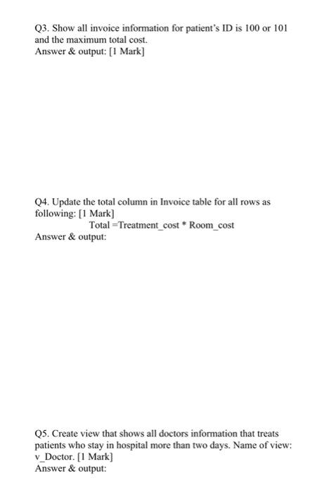 Solved Using the hospital database, write complex SQL query | Chegg.com