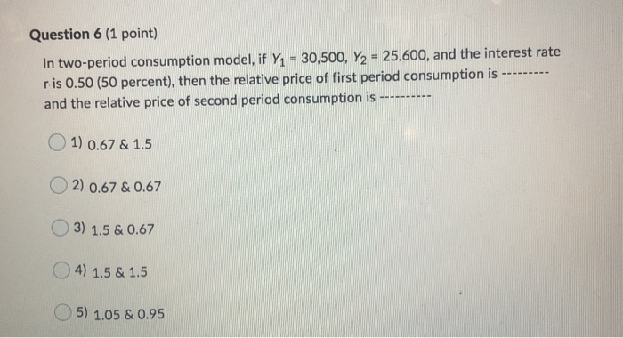 Solved Question 6 (1 point) In two-period consumption model, | Chegg.com