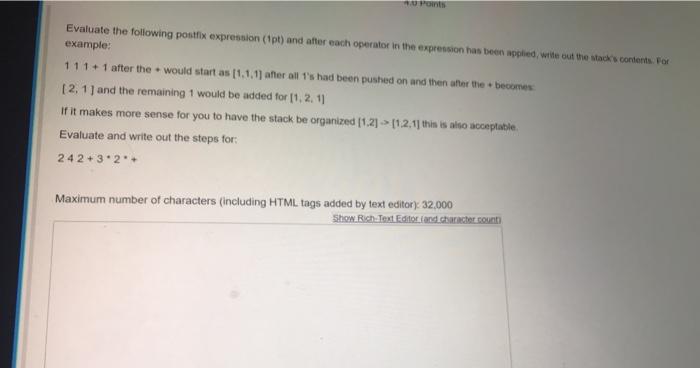 Solved Evaluate the following postfix expression (pt) and | Chegg.com