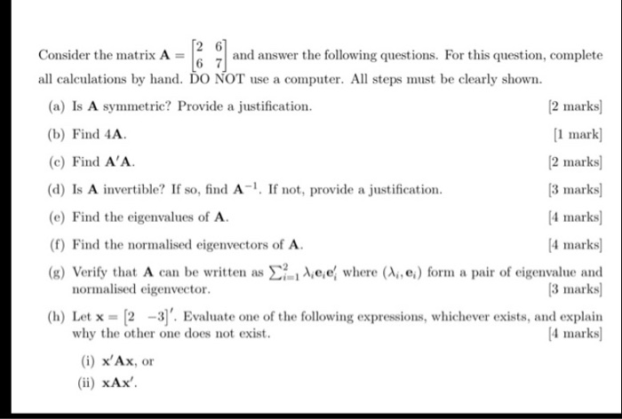 Solved Consider the matrix A = [ 26] and answer the | Chegg.com