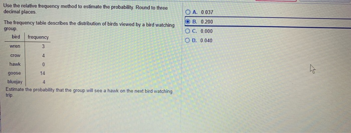 Solved Use the relative frequency method to estimate the | Chegg.com