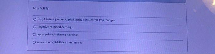 Solved A deficit is O the deficiency when capital stock is | Chegg.com