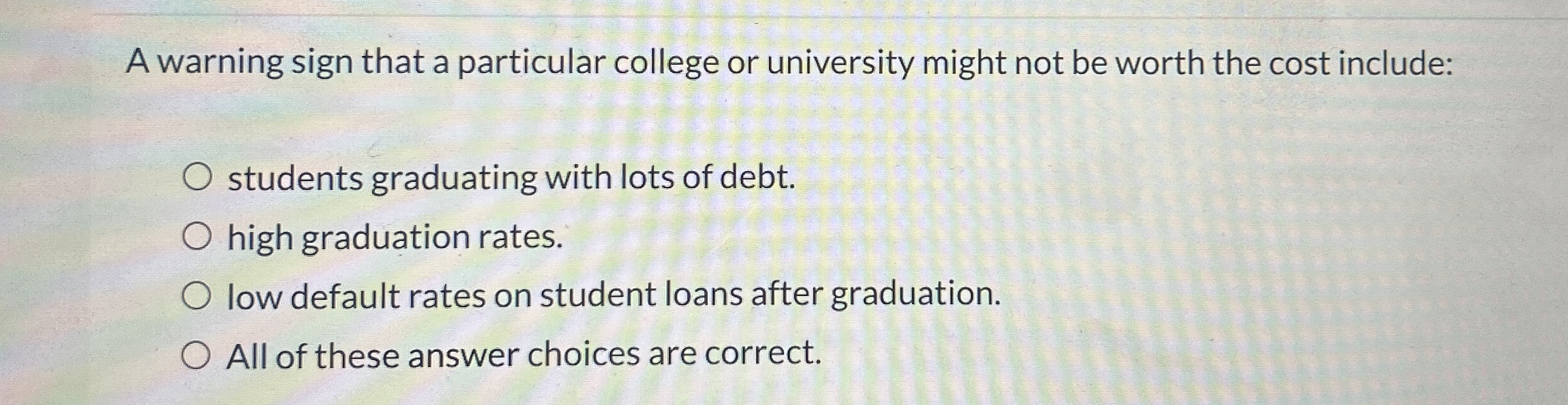 Solved A warning sign that a particular college or | Chegg.com