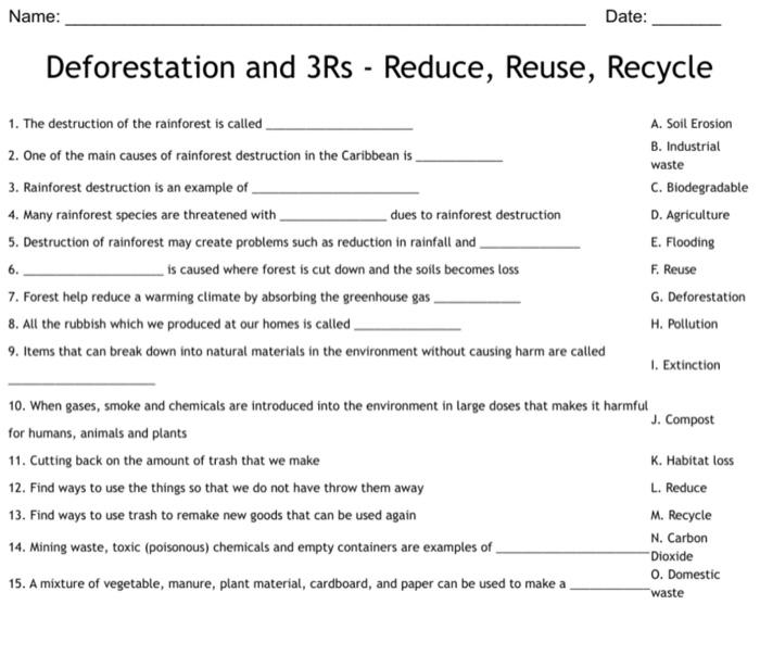 Solved Deforestation and 3Rs - Reduce, Reuse, Recycle 1. The | Chegg.com